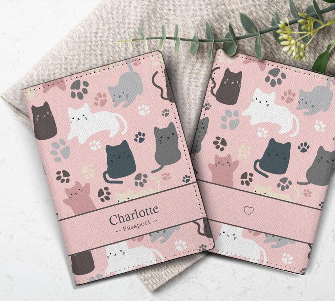 Personalized Kids Kitty Vegan Leather Passport Holder | Custom Passport ...