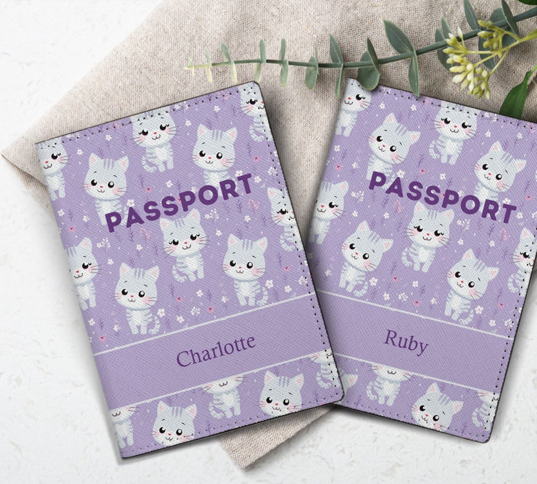 Personalized Kitty Vegan Leather Passport Holder Custom Passport Holder ...