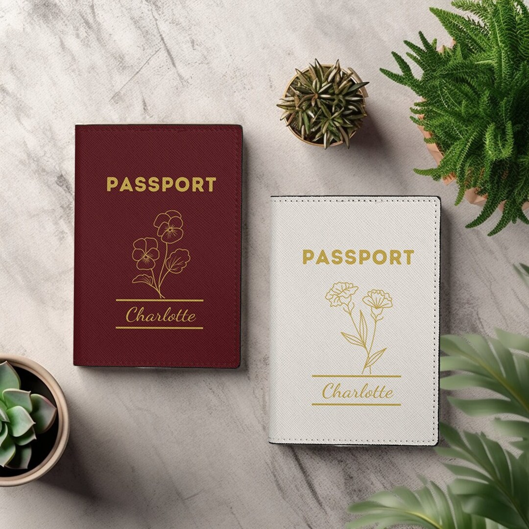 Personalized Birth Flower Passport Holder With Name, Vegan Leather ...