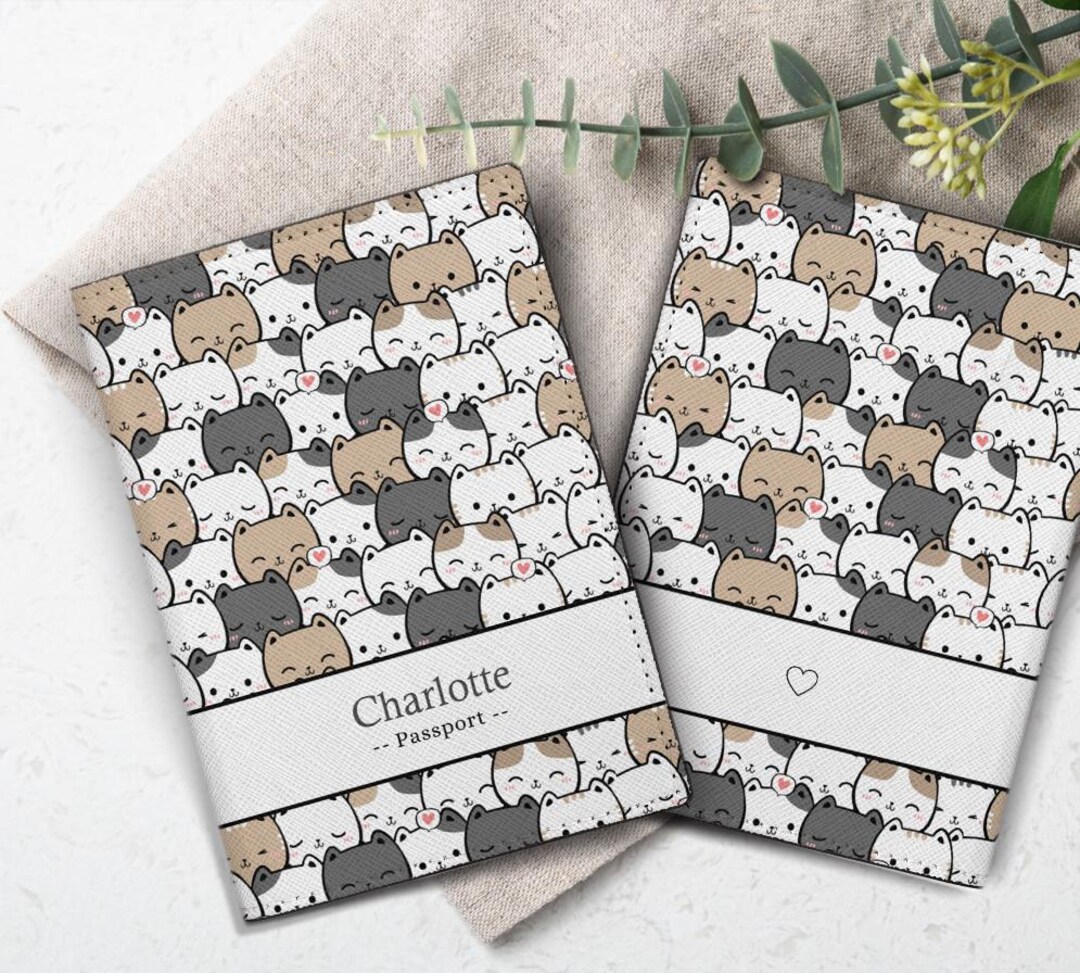 Personalized Kids Kitty Vegan Leather Passport Holder | Custom Passport ...