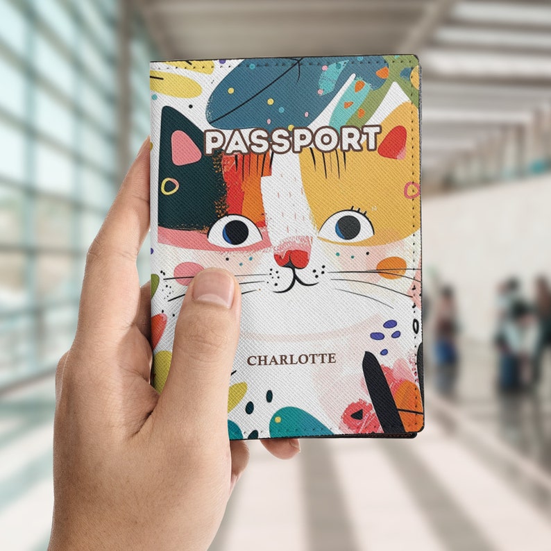 Personalized Kitty Vegan Leather Passport Holder Custom Passport Holder ...