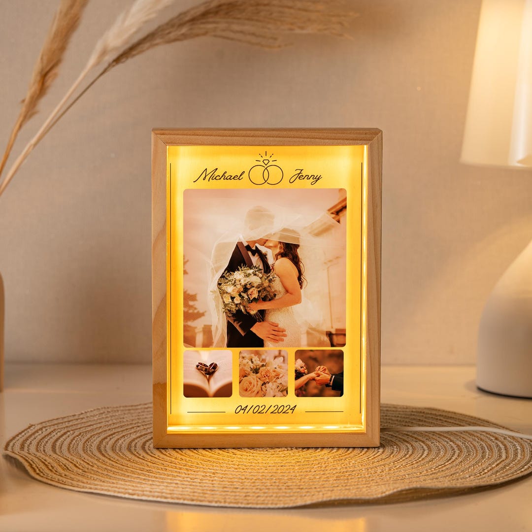 Custom LED Light Photo Frame | Personalized Anniversary Couple and ...