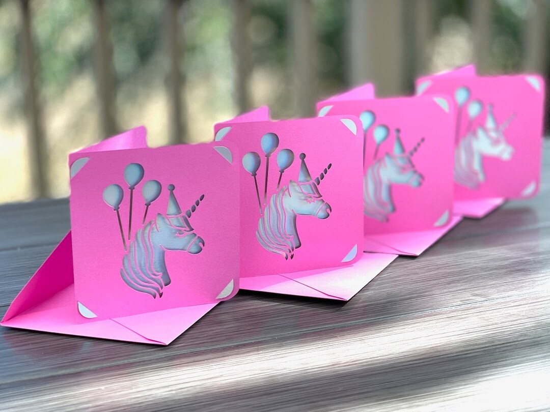 Hand Made Unicorn Birthday Cards. Barbie Pink Cards. Iridescent Inset ...