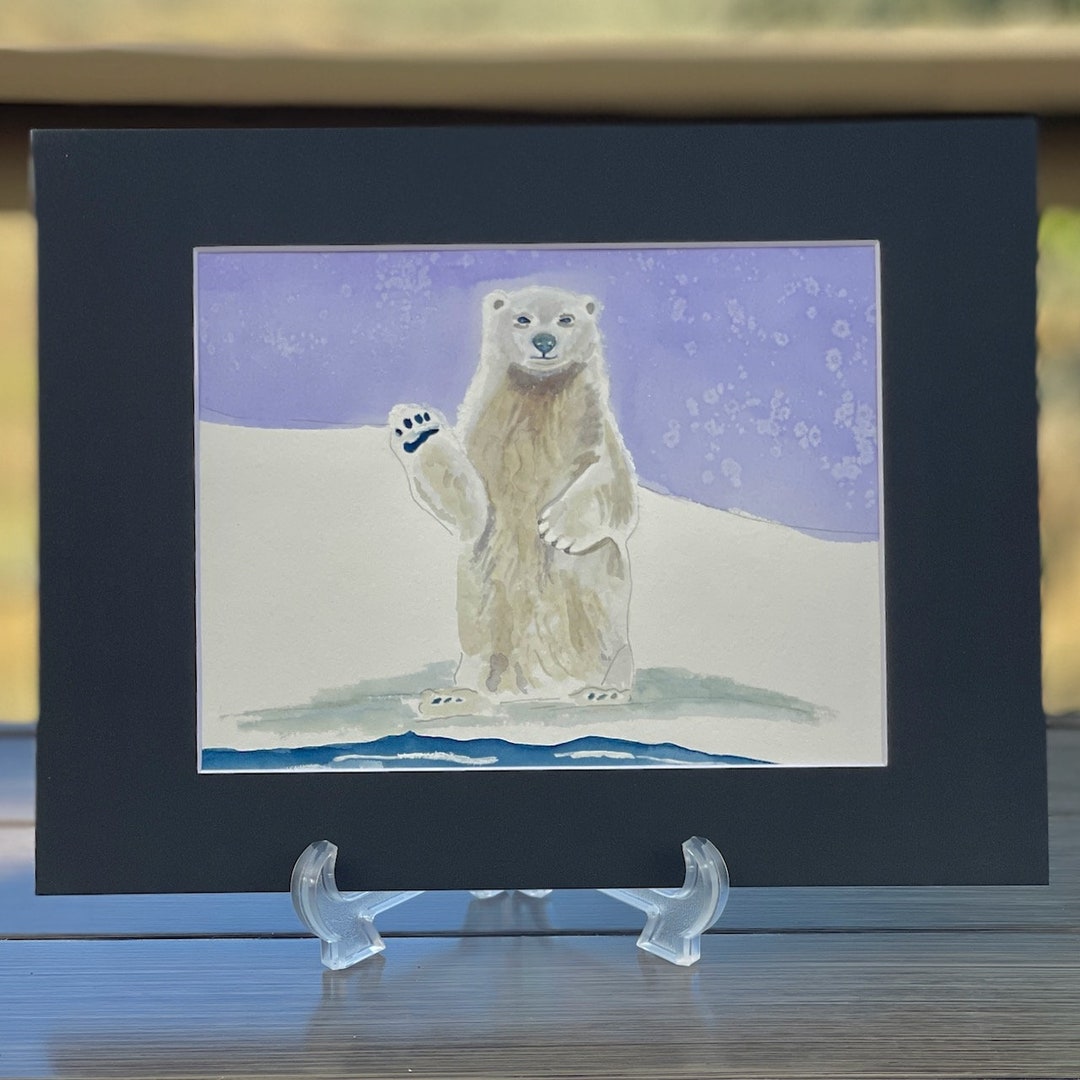 Friendly Polar Bear Watercolor Painting. Home Decor. Wall Art. Holiday ...