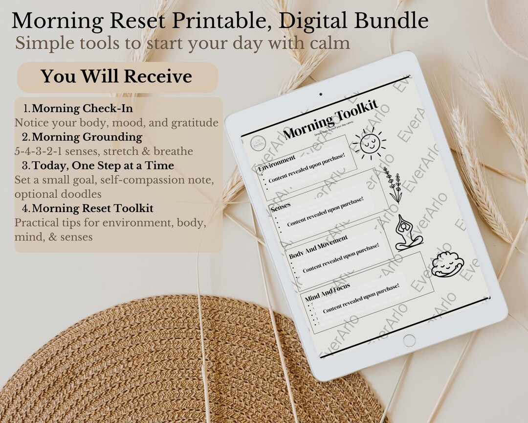 Morning Anxiety Reset Printable, Download Pack – 4 Worksheets for Calm ...