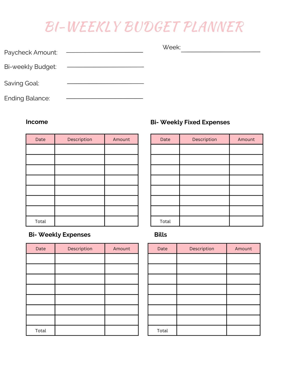 Digital Biweekly Budget Planner, Budget by Paycheck, Finance Tracker ...