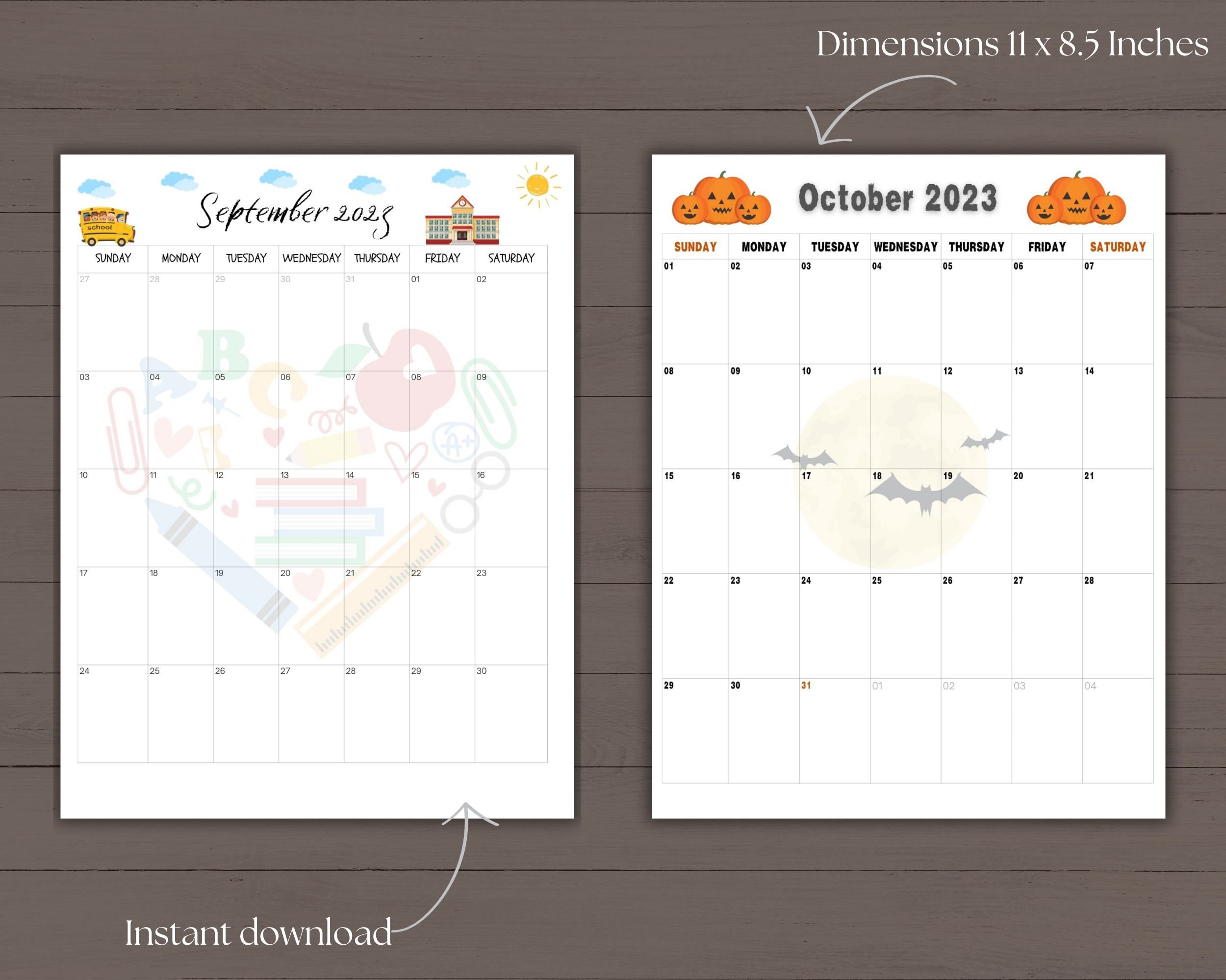 Digital 2023 Monthly Calendars Printable, Holiday Theme Calendars ...
