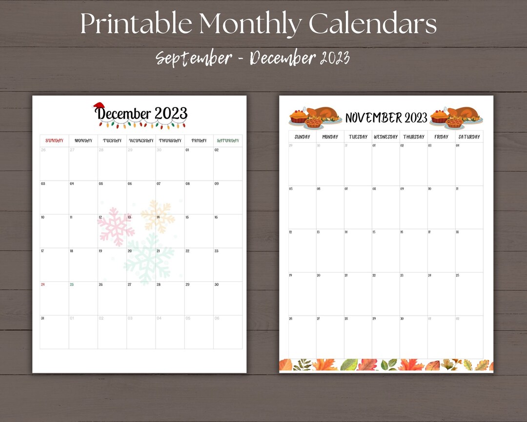 Digital 2023 Monthly Calendars Printable, Holiday Theme Calendars ...