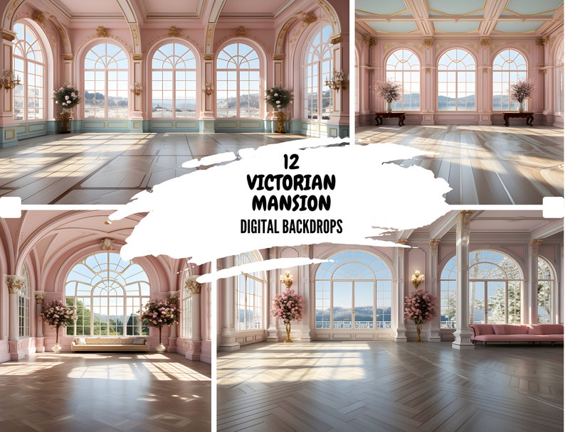 12 Digital Backdrops of Victorian Mansion Interiors (Instant Download ...