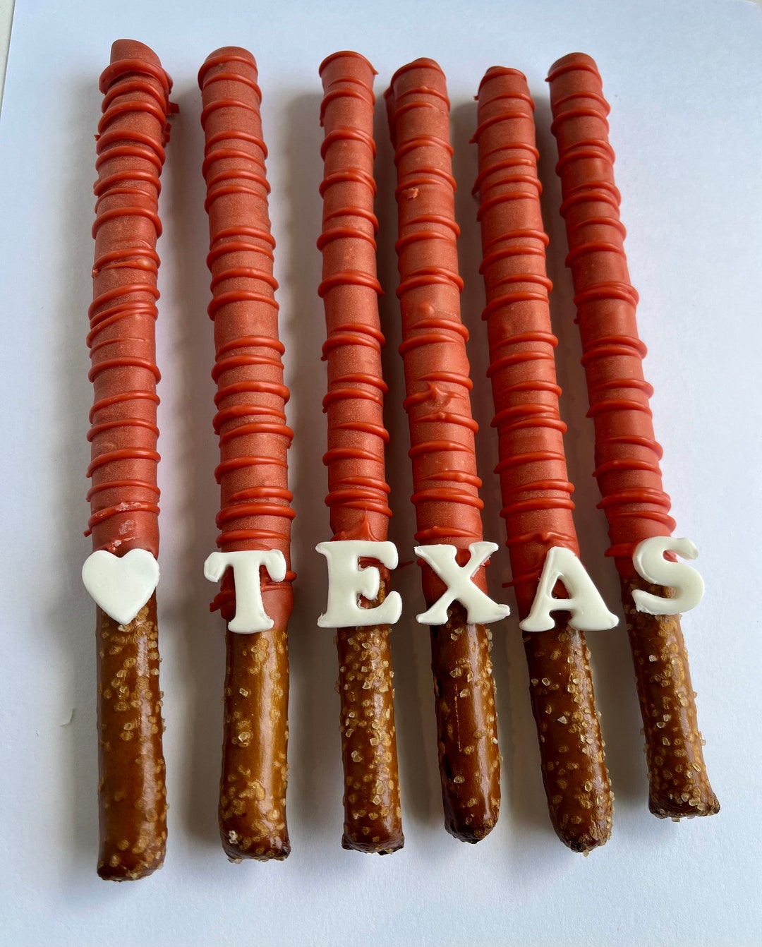 Texas Chocolate Covered Pretzels Rods (6), Longhorns Chocolate Covered ...