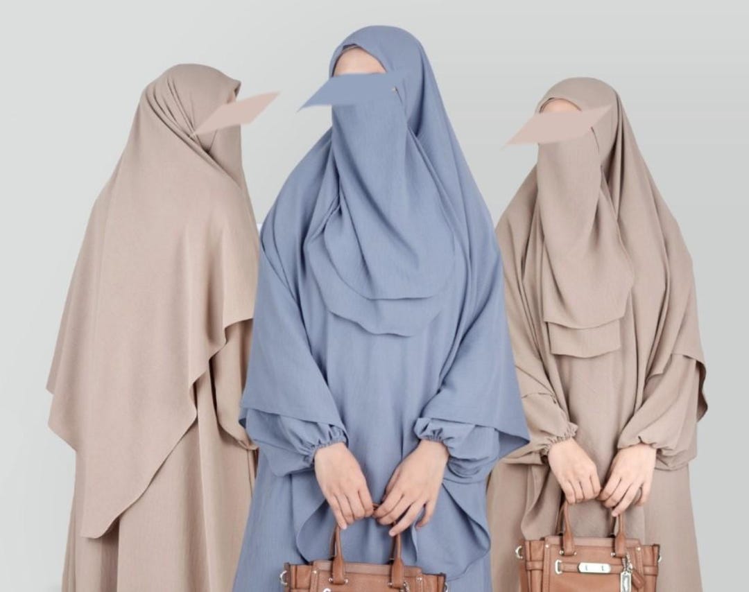 Abaya Large Scarf/khimar Niqab Set Ladies Modest Clothes Balloon Sleeve ...