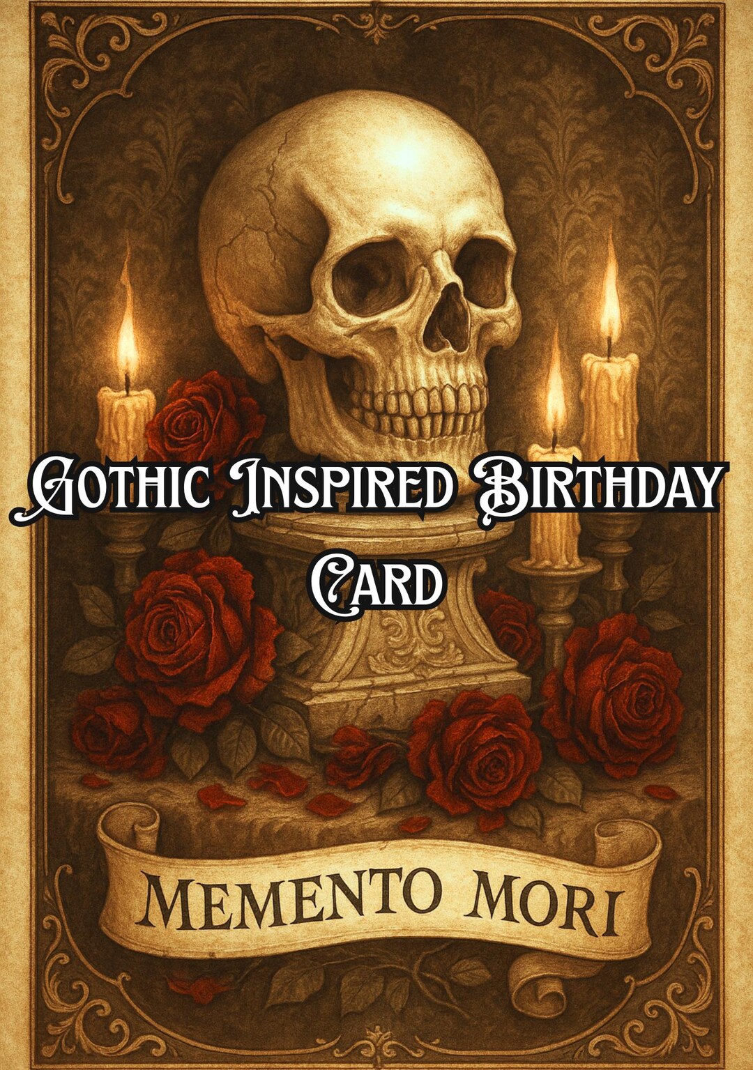 Memento Mori Birthday Card – Gothic Skull and Roses Greeting – Dark ...