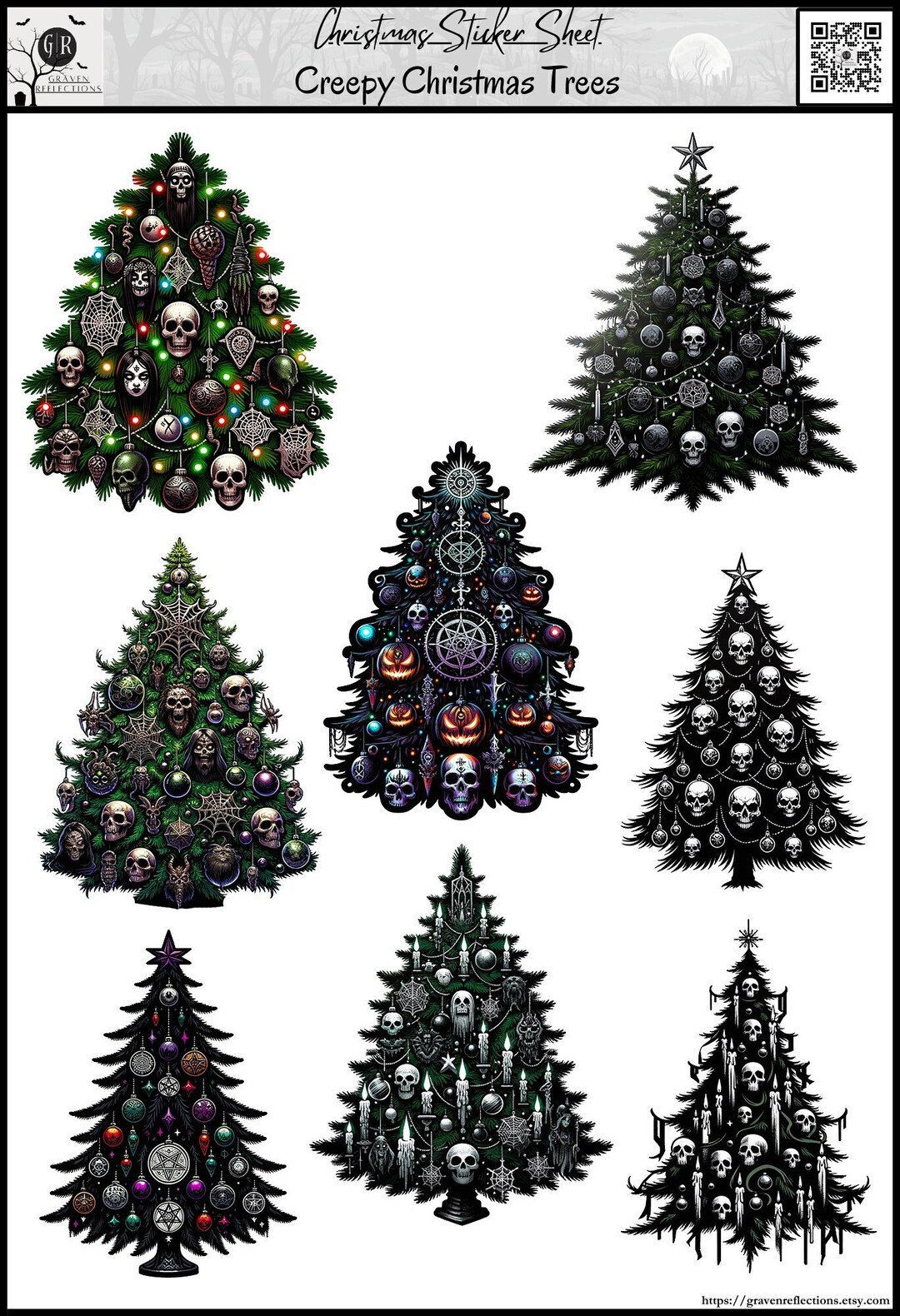 Creepy Christmas Tree Holiday Sticker Sheet Gothic Christmas Stickers ...