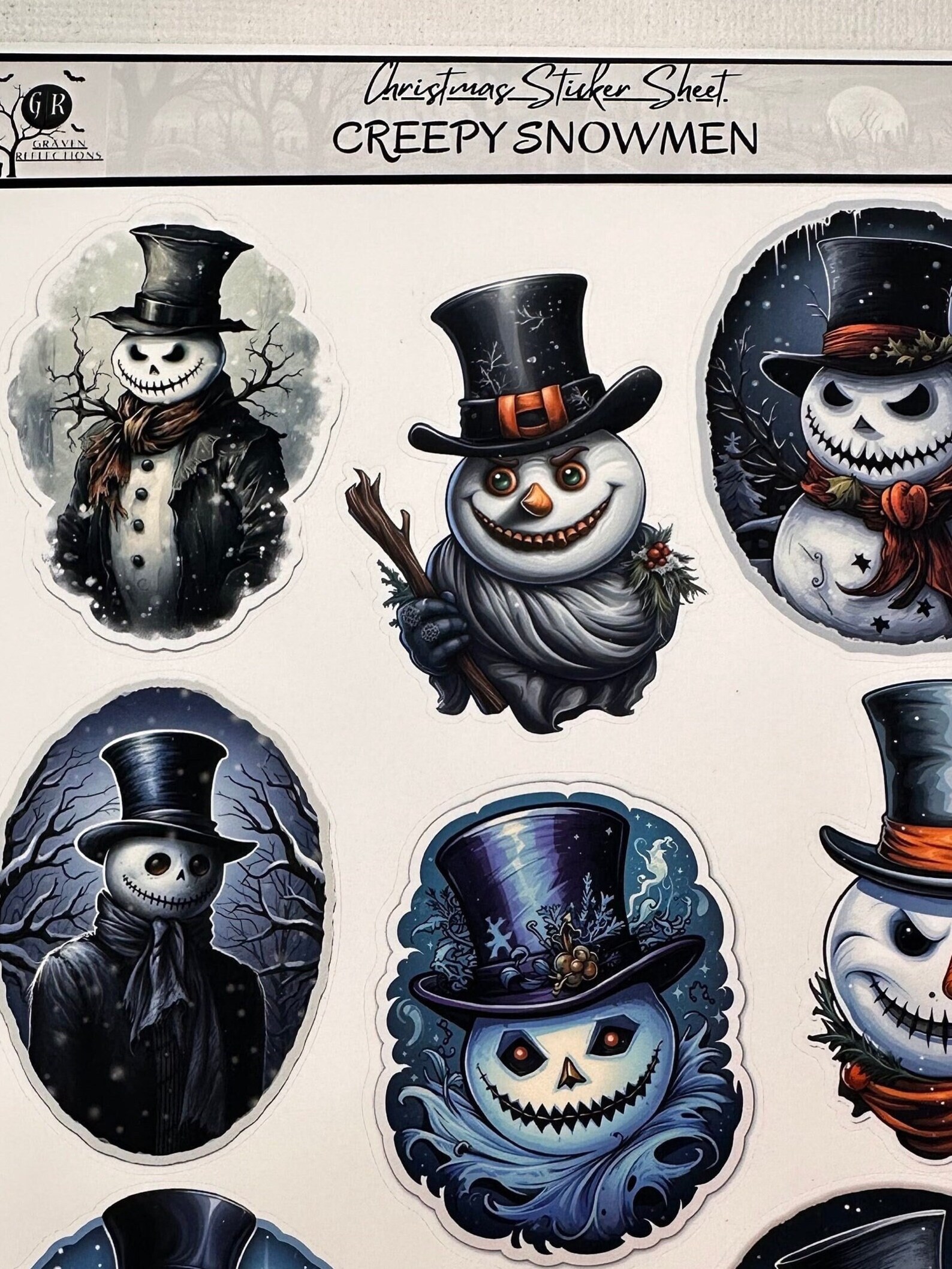Creepy Snowmen Vinyl Sticker Sheet Christmas Stickers Dark Holliday ...