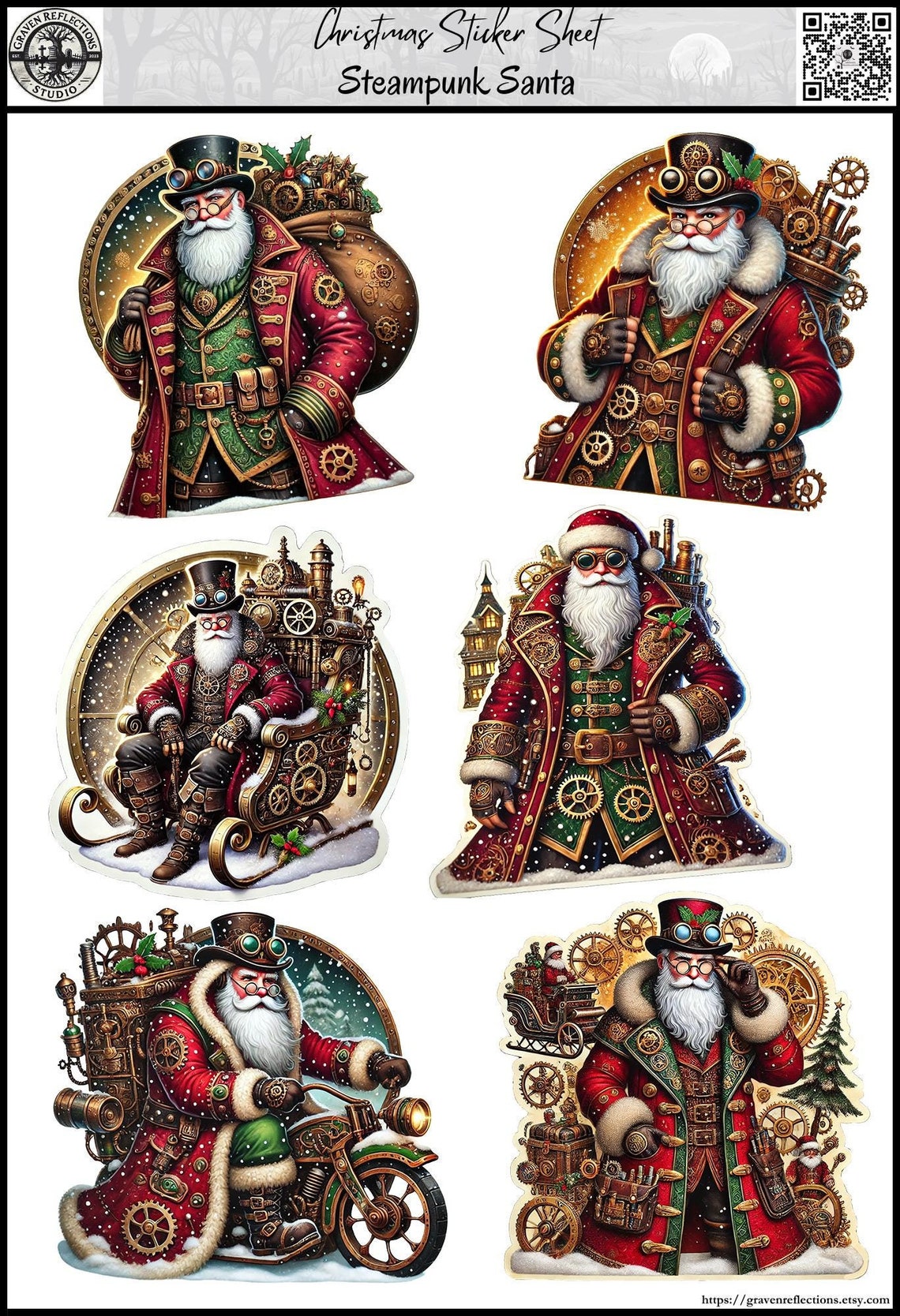 Steampunk Santa Holiday Sticker Sheet Victorian Christmas Stickers - Etsy