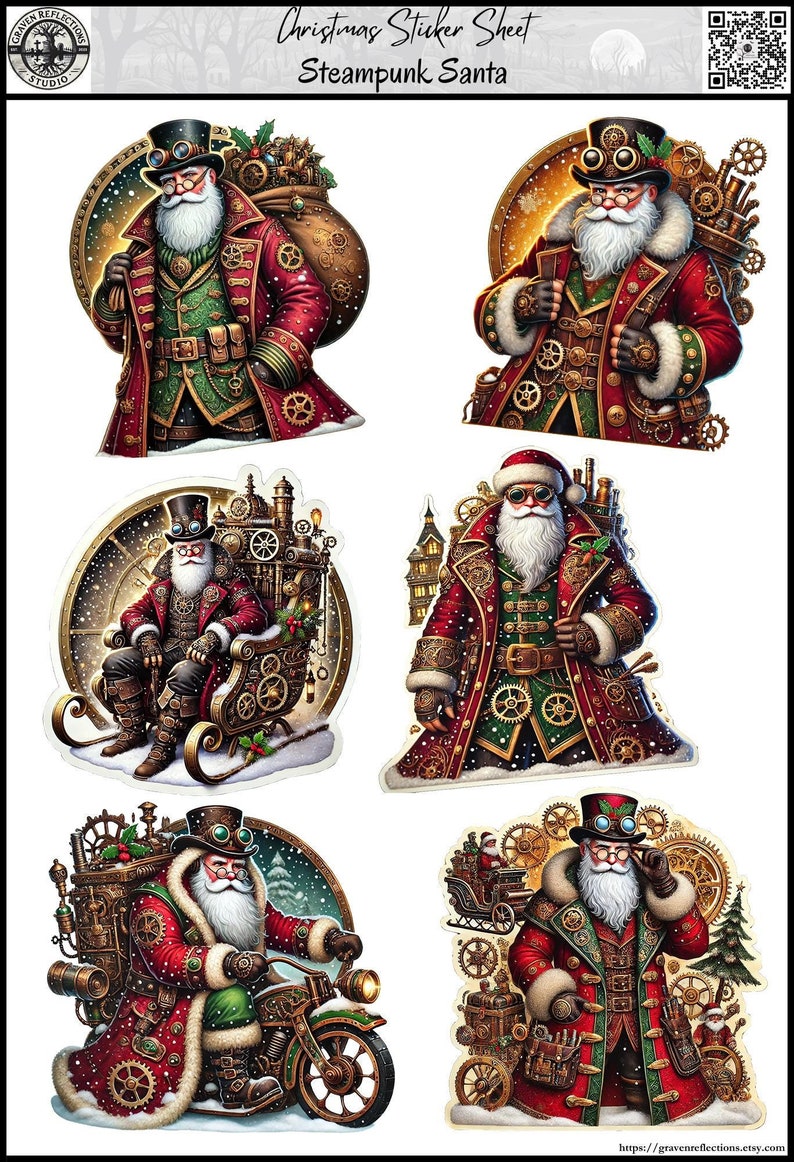 Steampunk Santa Holiday Sticker Sheet Victorian Christmas Stickers - Etsy