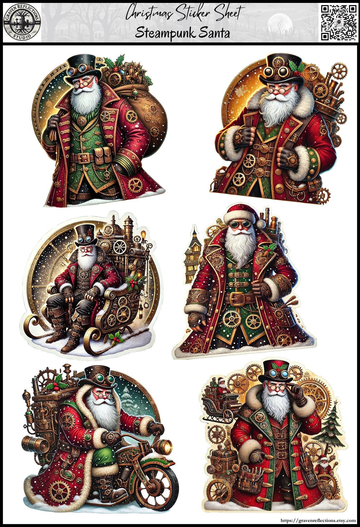 Steampunk Santa Holiday Sticker Sheet Victorian Christmas Stickers - Etsy