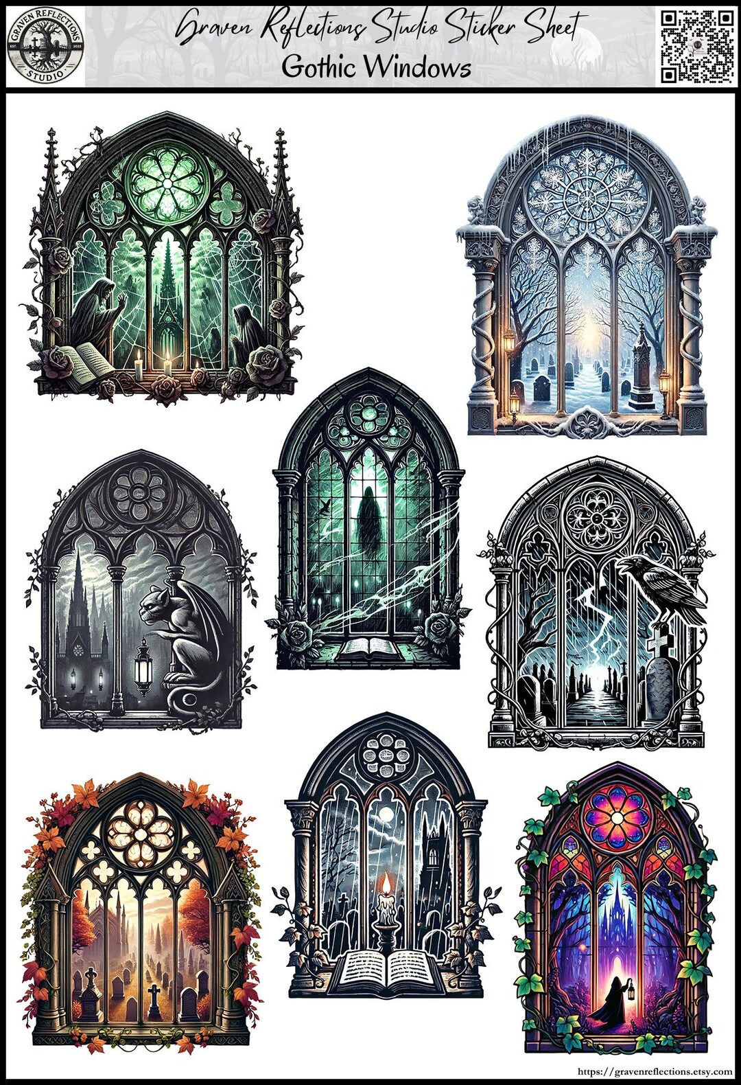Gothic Windows Sticker Sheet Elegant Victorian Gothic Windows Sticker ...
