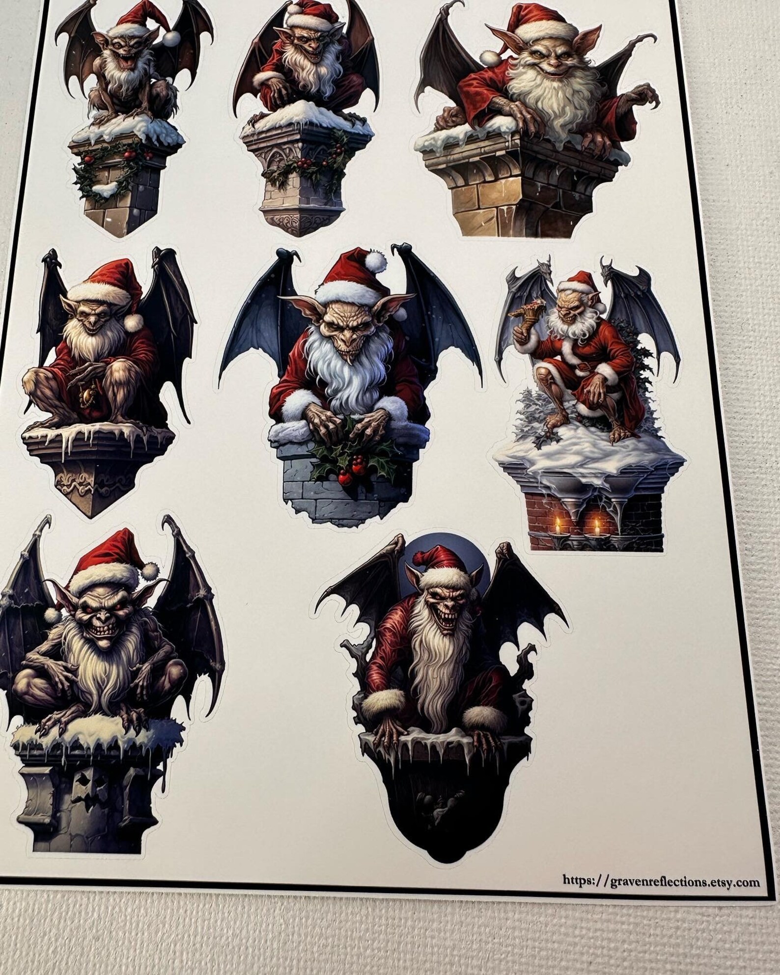 Gargoyle Santa Vinyl Sticker Sheet Christmas Stickers Dark Holliday ...
