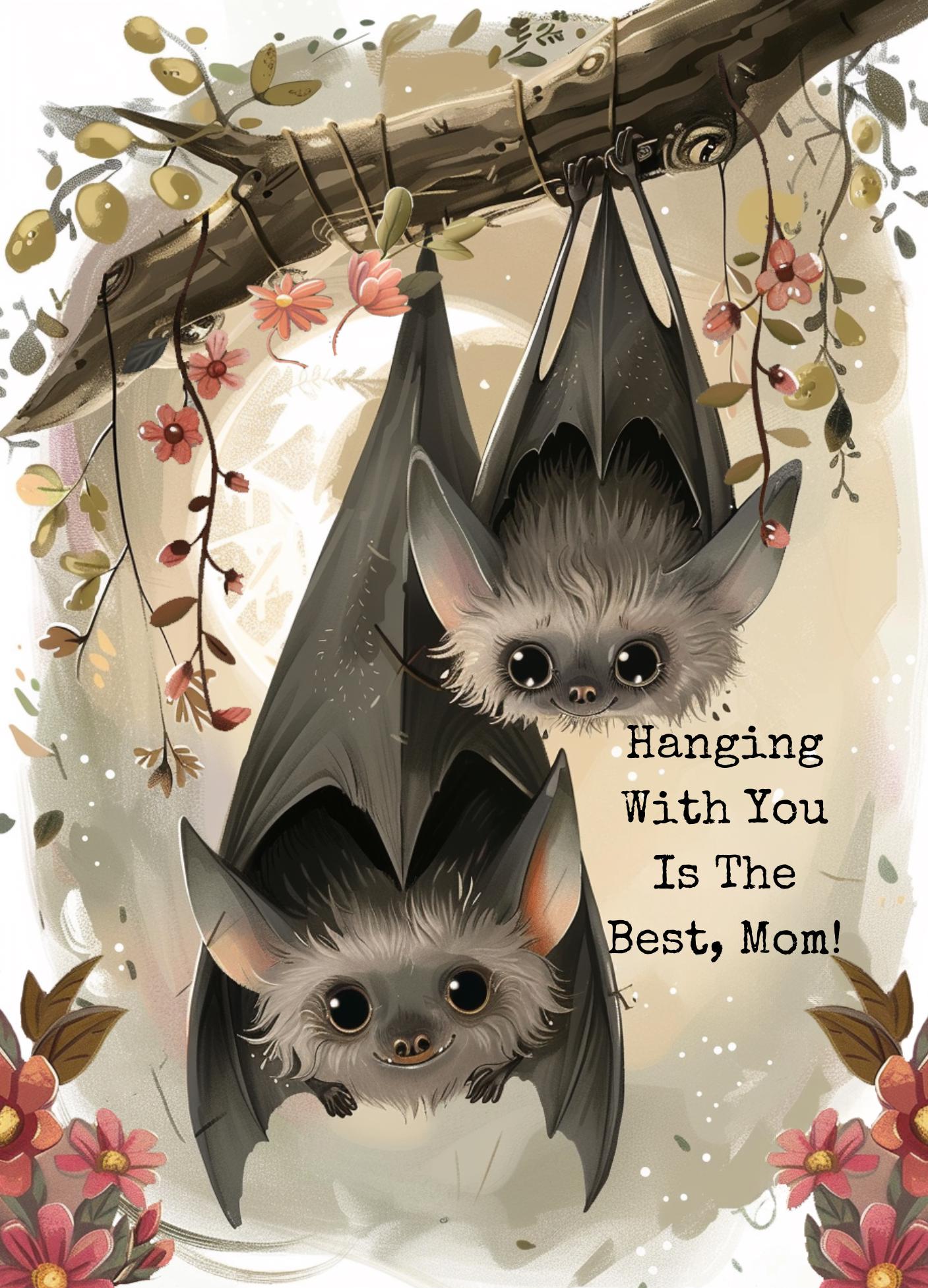Hanging With Mom Mother's Day Card – Cute Bat Duo on Spooky Tree, 5x7in ...
