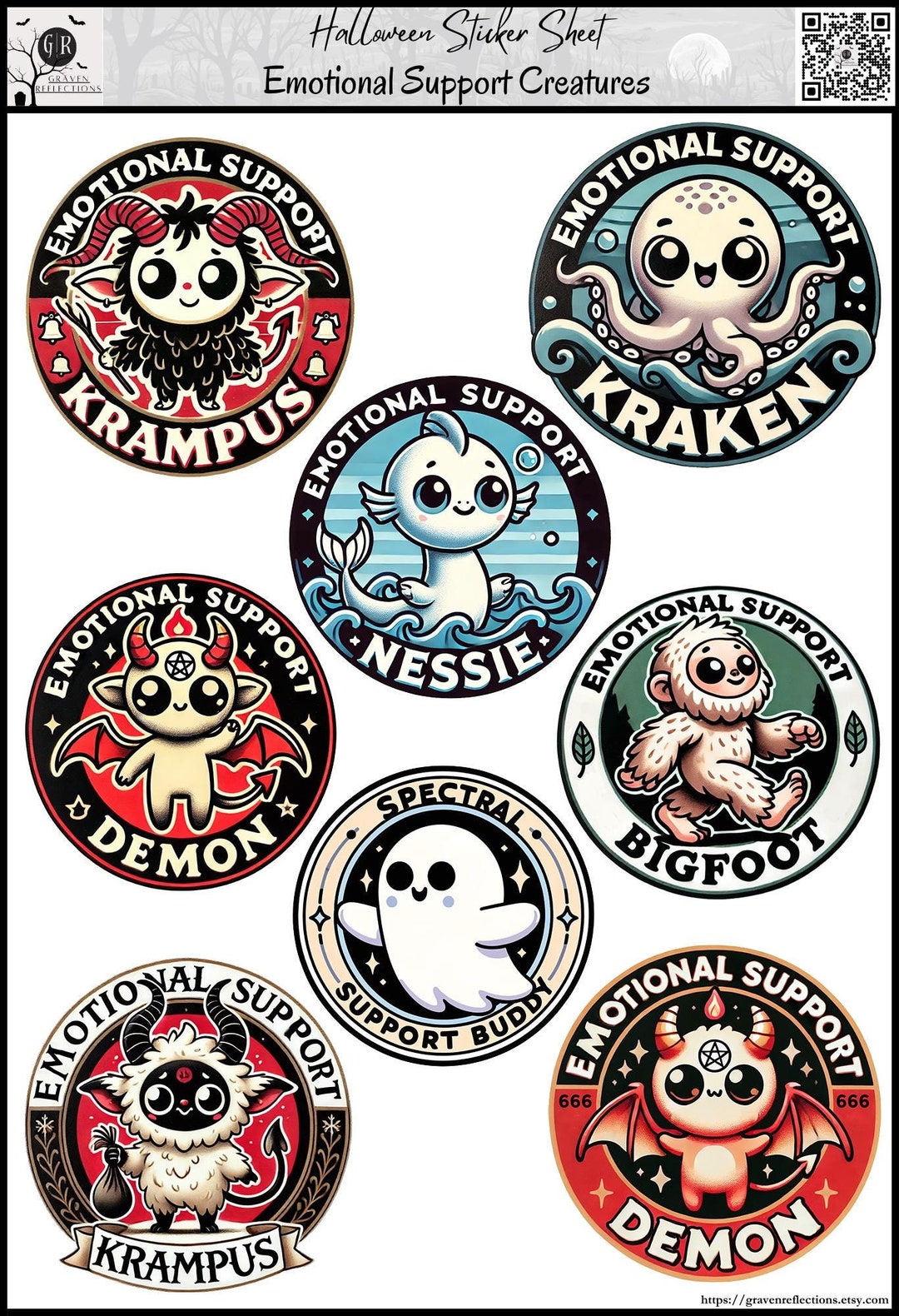 Emotional Support Creatures Halloween Sticker Sheet Holiday Sticker ...