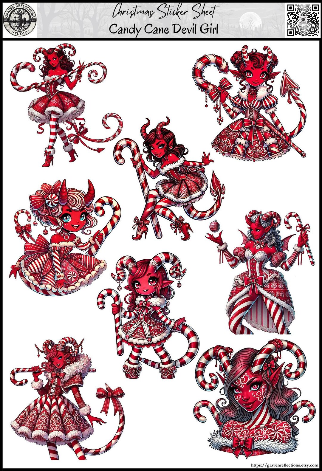 Candy Cane Devil Girls Holiday Sticker Sheet - Etsy
