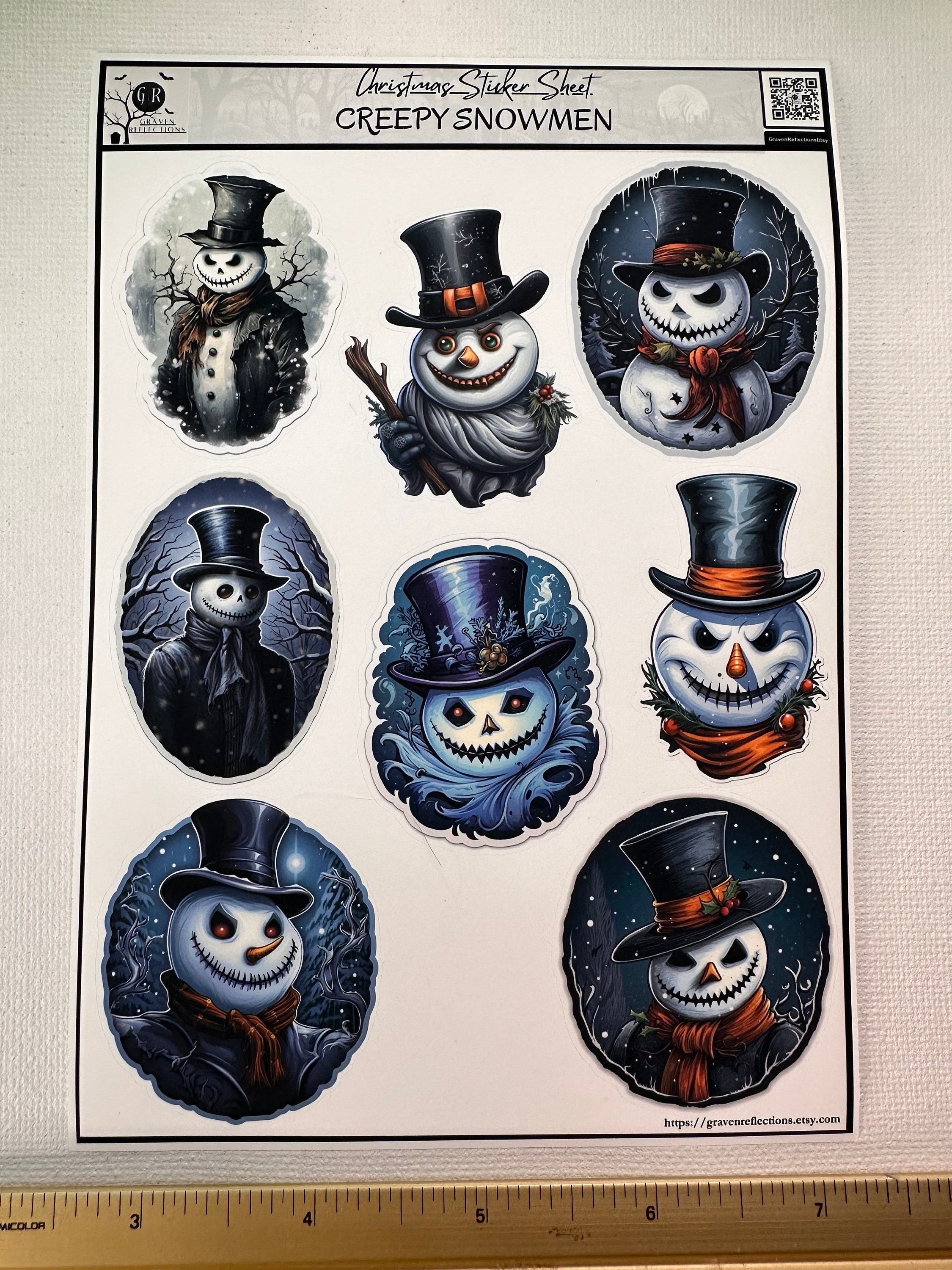 Creepy Snowmen Vinyl Sticker Sheet Christmas Stickers Dark Holliday ...