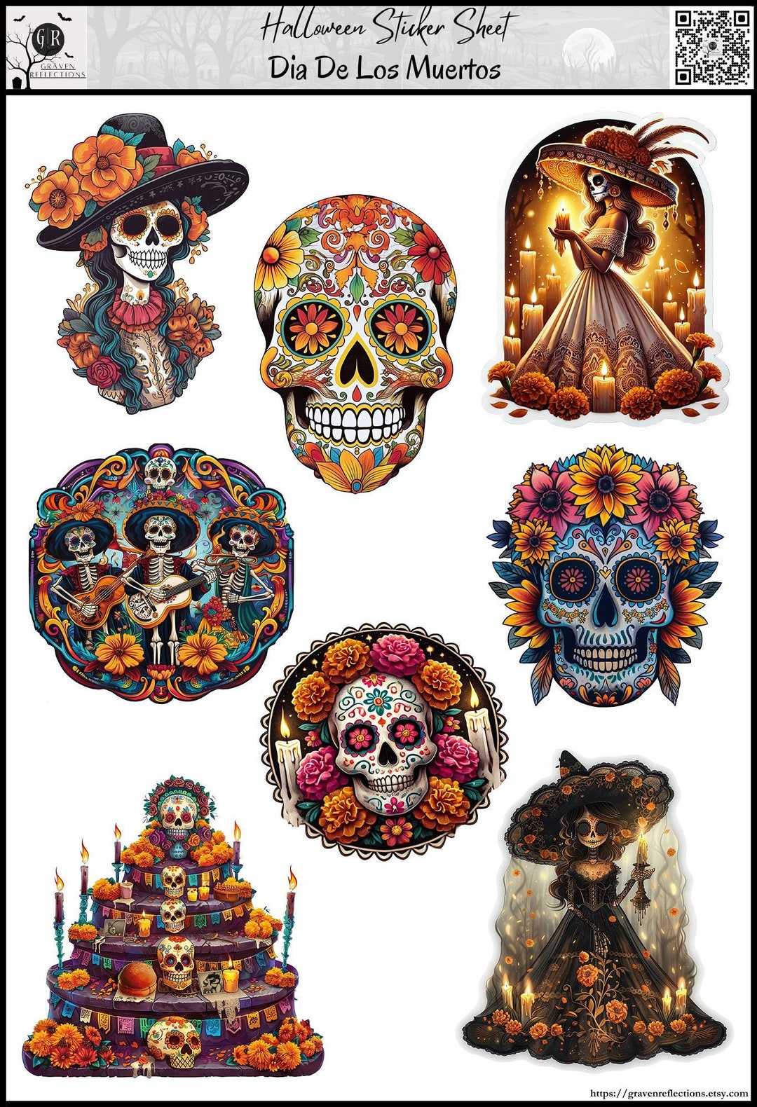 Dia De Los Muertos Halloween Sticker Sheet Holiday Sticker Sheet ...