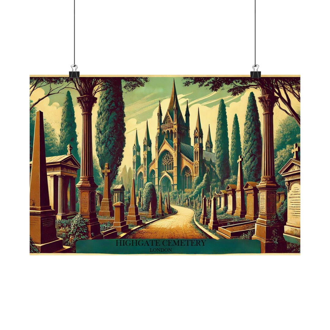 Highgate Cemetery Poster Gothic Architecture Vintage London - Etsy