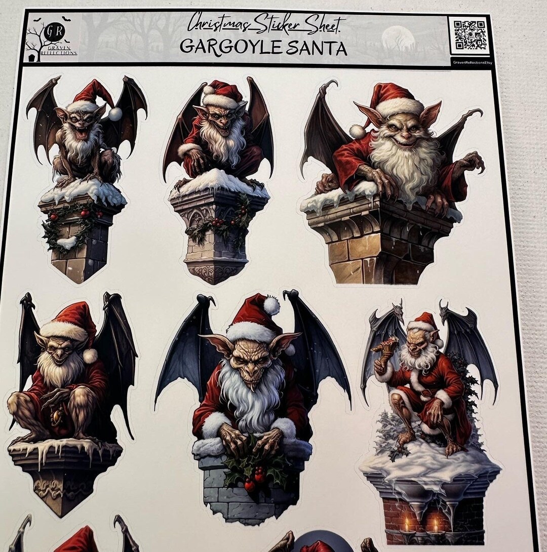 Gargoyle Santa Vinyl Sticker Sheet Christmas Stickers Dark Holliday ...