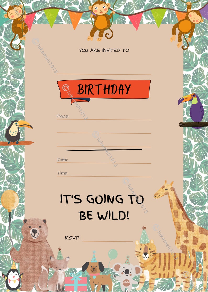 Jungle Themed Birthday Party Invitation | Canva Template (printable) - Etsy