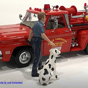 Miniature Firefighter and Dog Figurine Dalmatian 1:24 Scale for Train ...