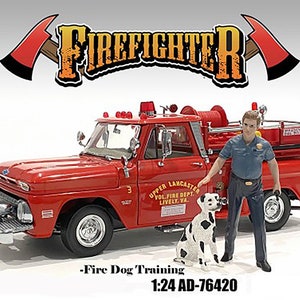 Miniature Firefighter and Dog Figurine Dalmatian 1:24 Scale for Train ...