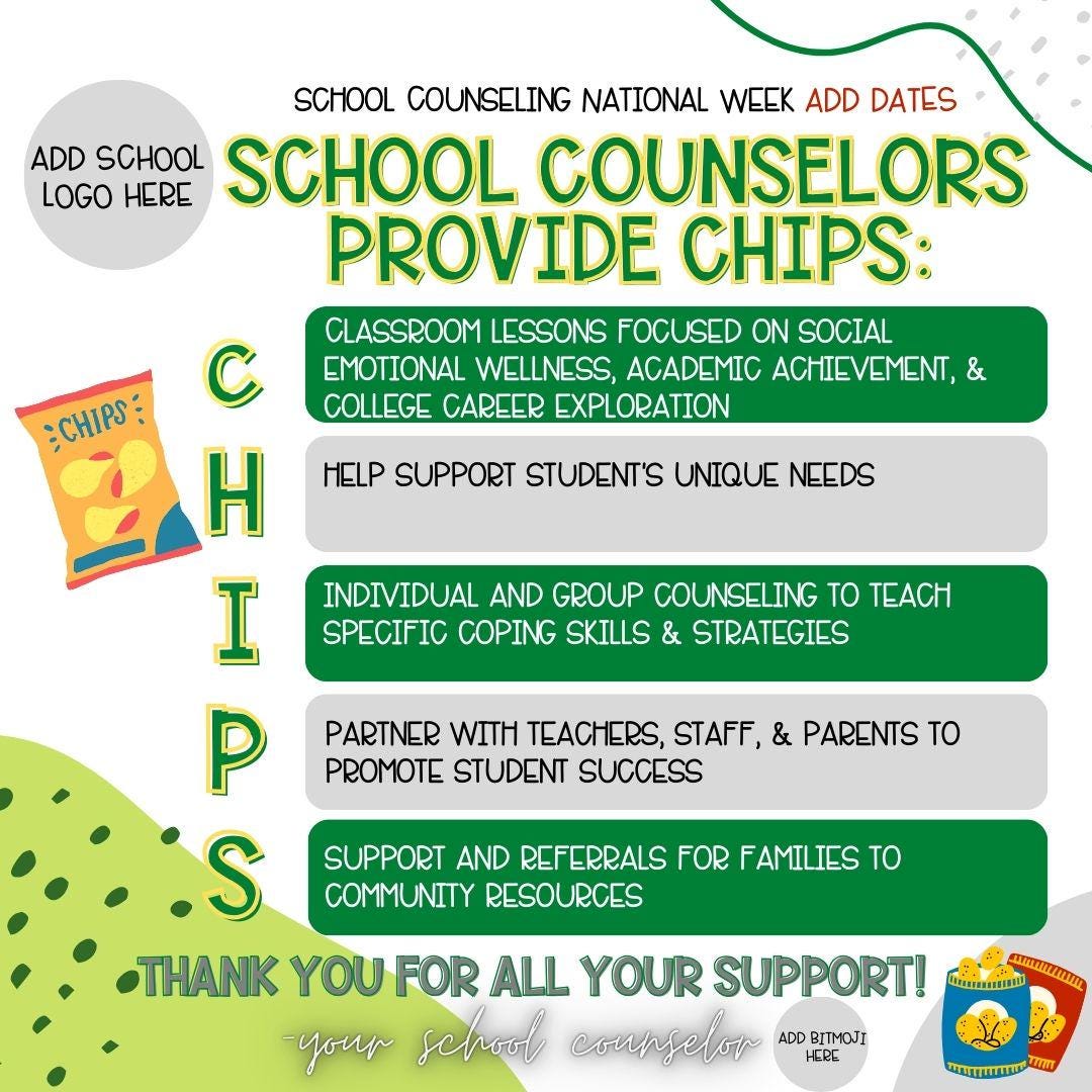 National School Counselors Week - Counselors Provide C.H.I.P.S - Etsy