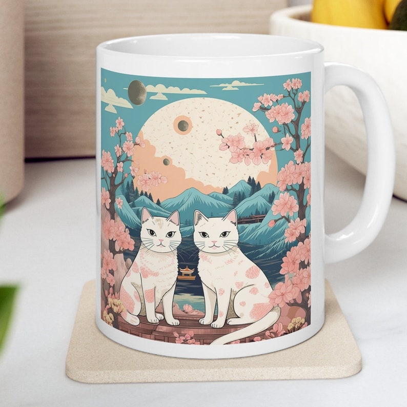 Japanese Cute Cats Mug Kawaii Magical Neko Mug Japanese Artwork Mug - Etsy