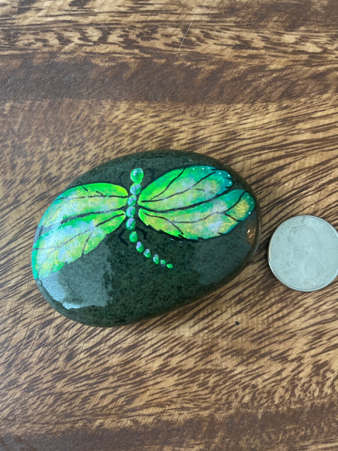Dragonfly Handcrafted Green Painted Rock Paperweight - Etsy