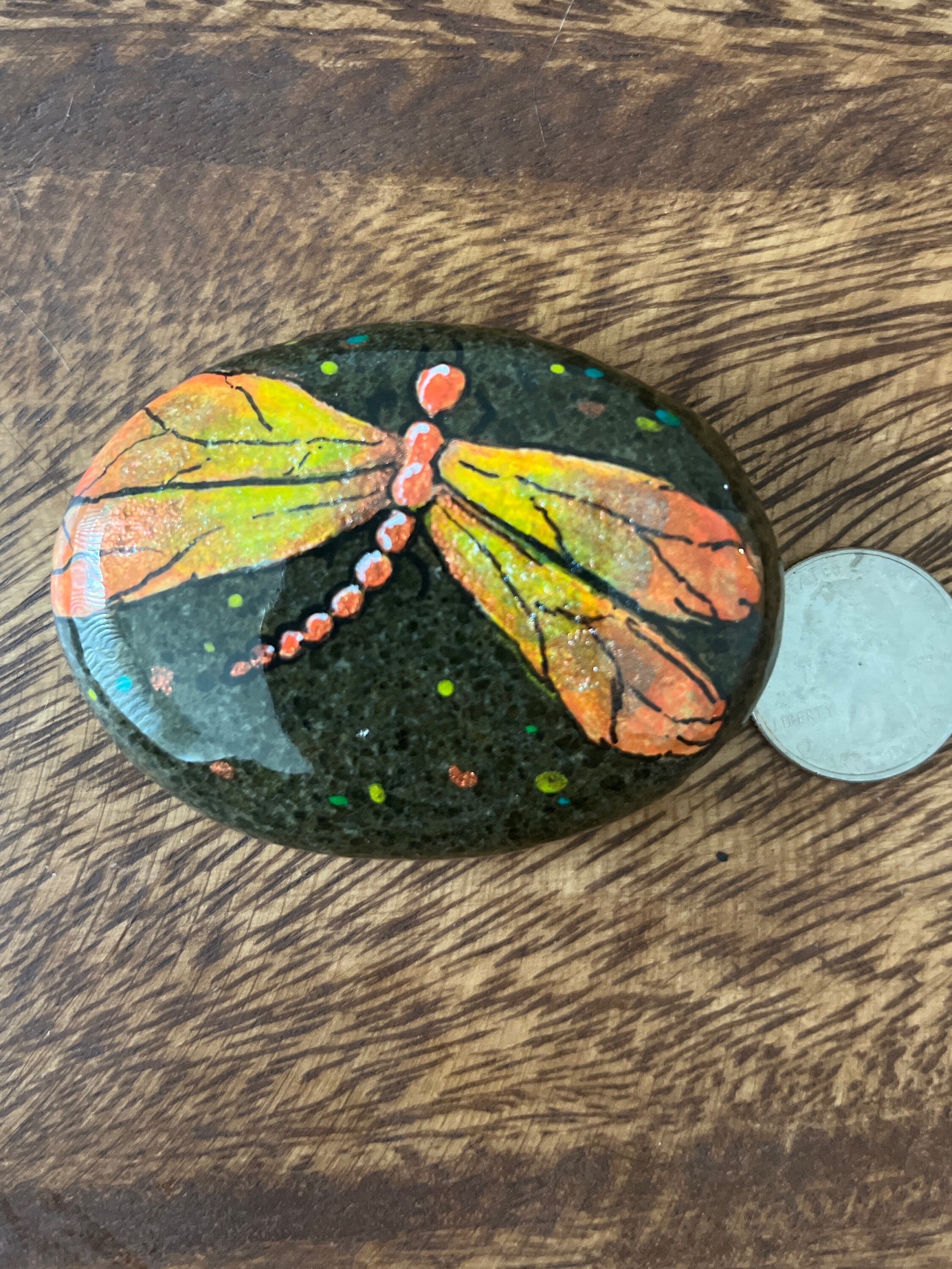 Dragonfly Handcrafted Yellow Orange Painted Rock Paperweight - Etsy