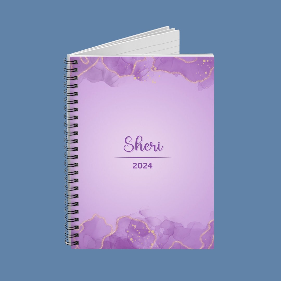 Stylish Personalized 2024 Notebook Purple and Gold Watercolor Design ...