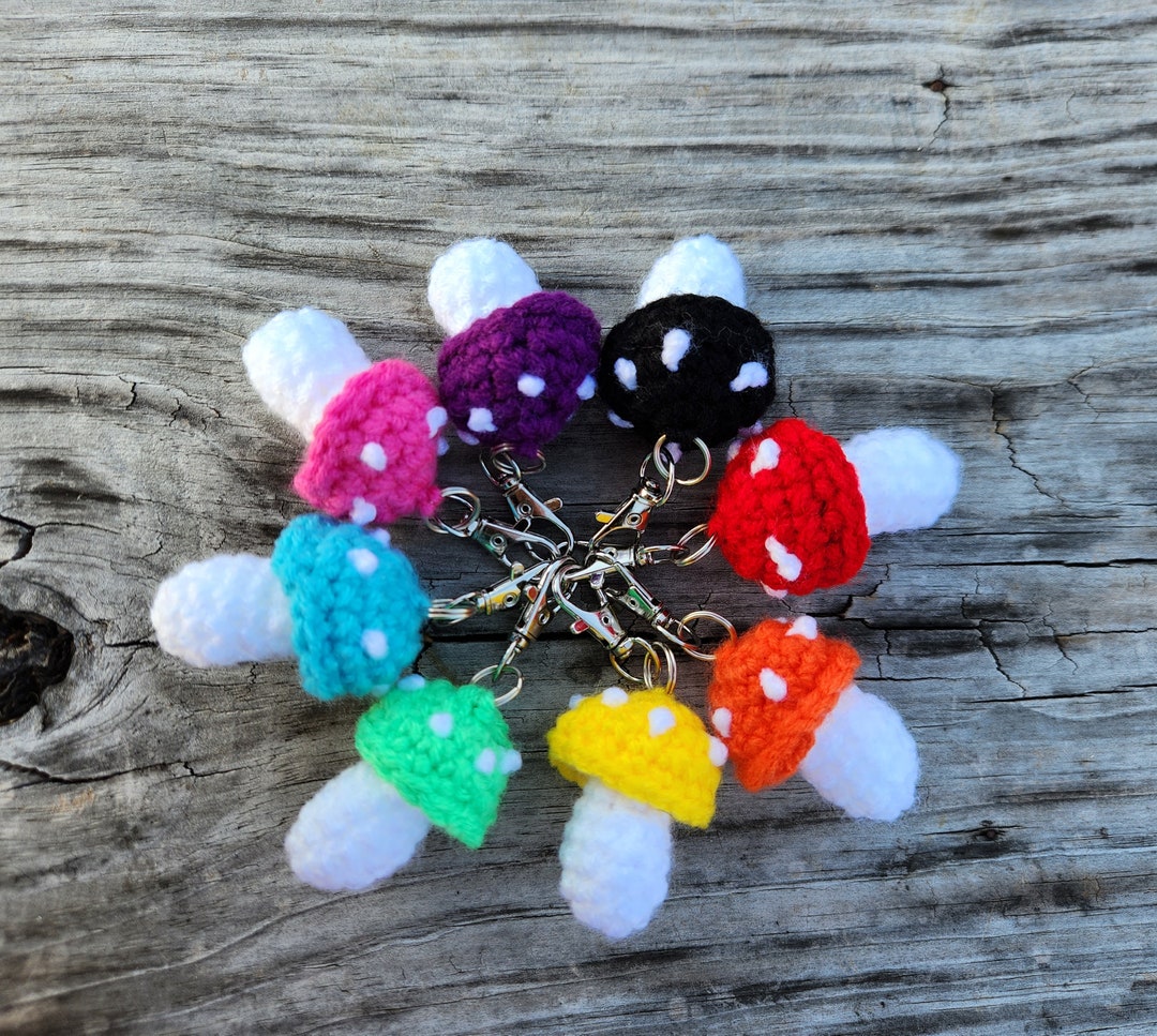 Mini Mushroom Keychain Crochet Acrylic Bag Charm Amigurumi - Etsy