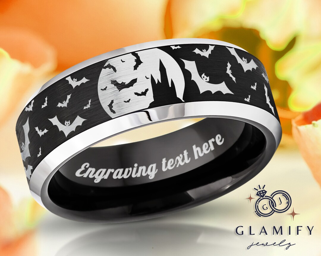 Halloween Themed Ring Black Tungsten Carbide Ring Brushed Comfort Fit ...
