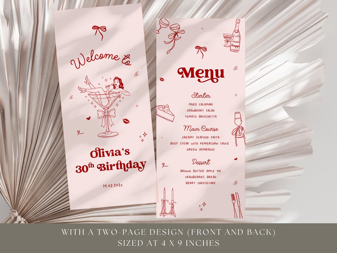 Editable Birthday Menu Card Template, Hand Drawn Menu Cards, Cocktail ...