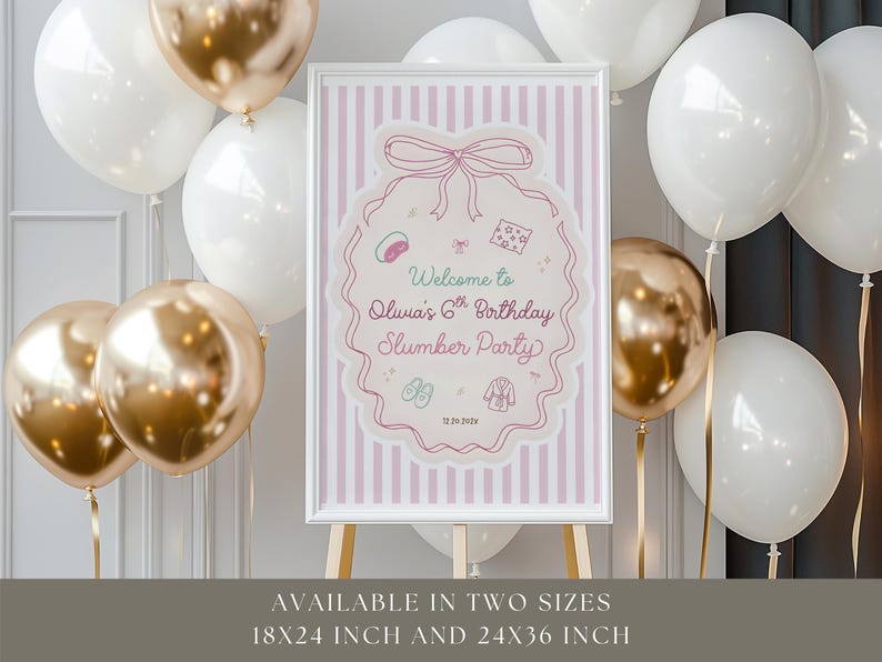 Editable Slumber Party Birthday Welcome Sign, Girls Sleepover Poster ...