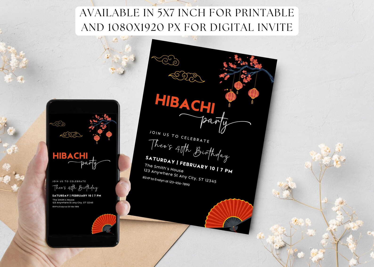 Hibachi Dinner Birthday Invitation, Hibachi Lunch Party Invite ...