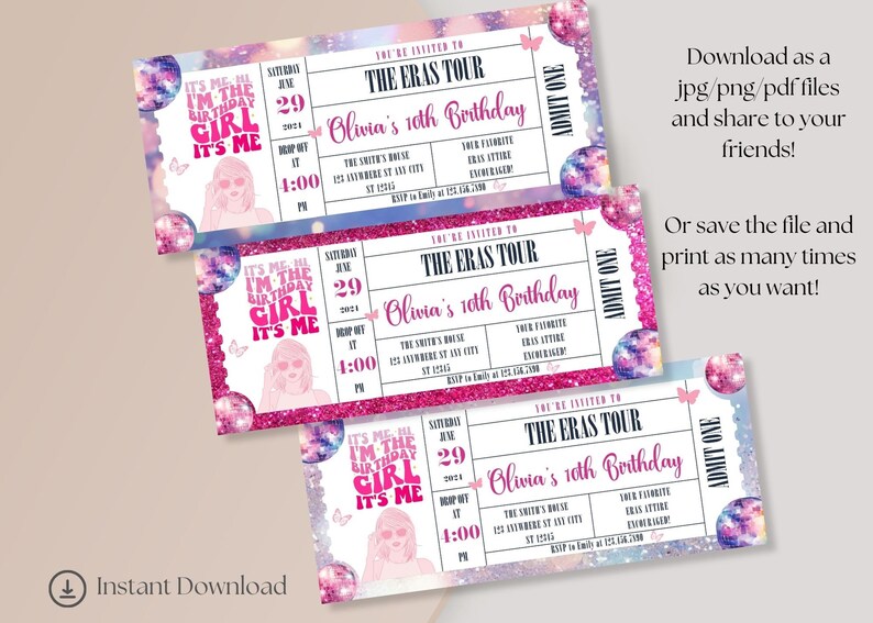 Eras Birthday Party Bundle, Eras Party Ticket Stub Invitation, Swiftie ...