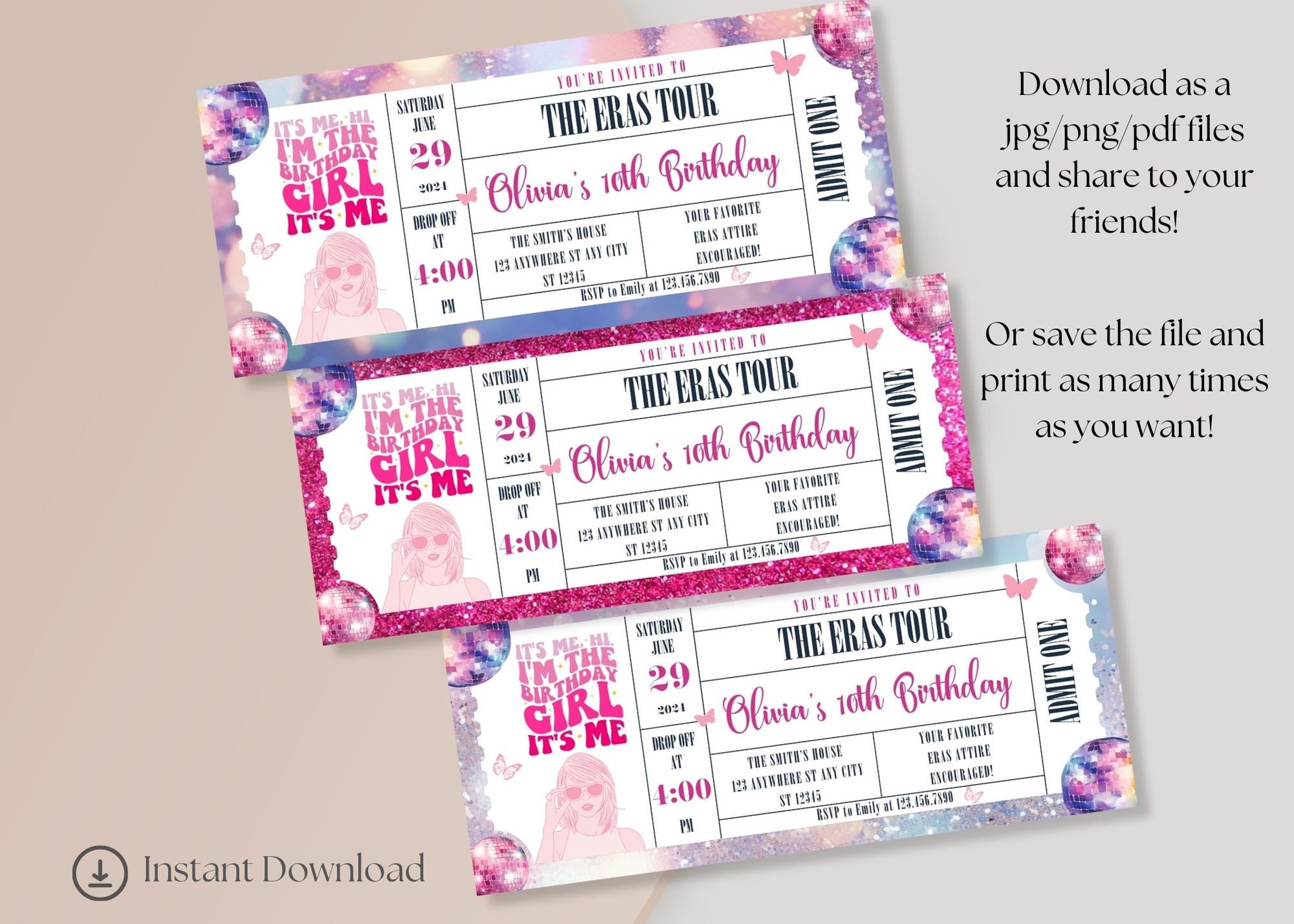 Eras Birthday Party Bundle, Eras Party Ticket Stub Invitation, Swiftie ...