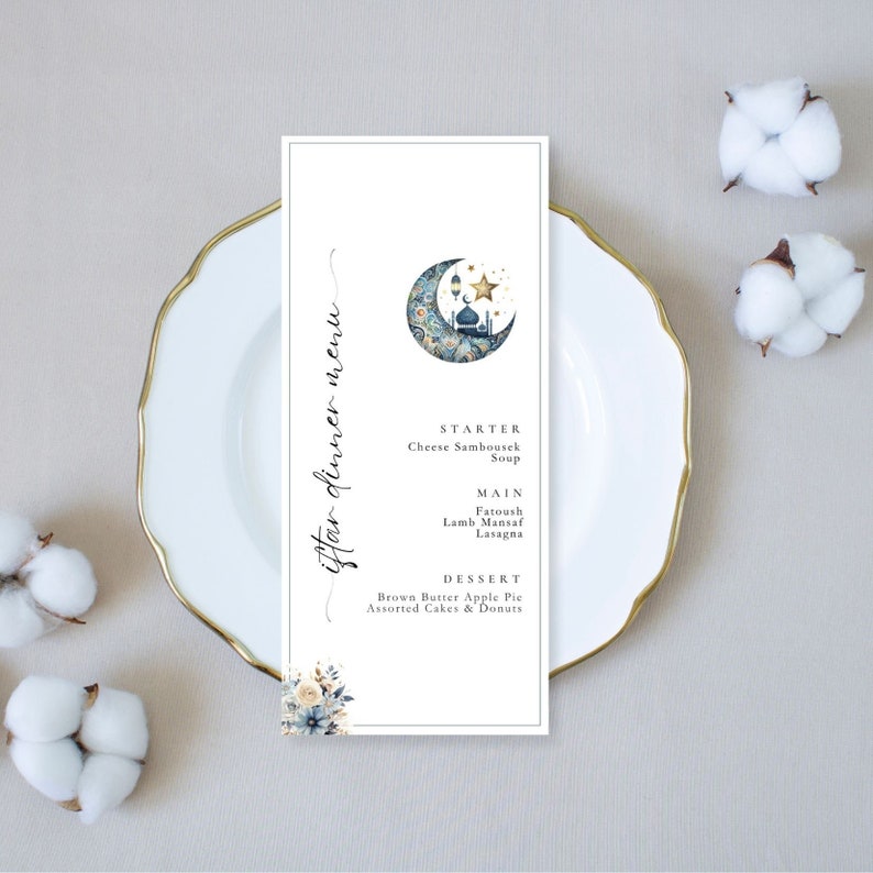Editable Iftar Dinner Party Menu Card, Ramadan Eid Mubarak Table Decor ...