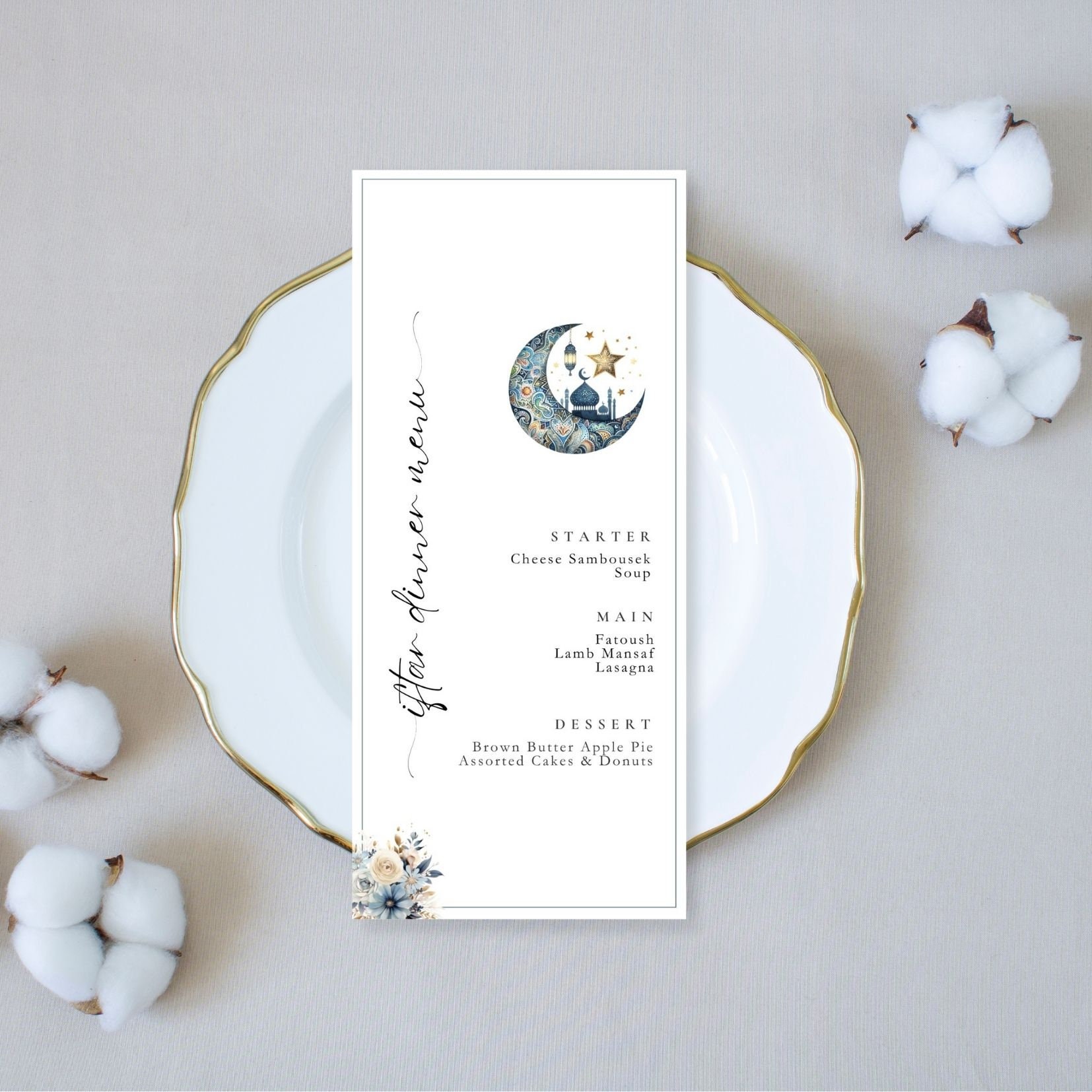Editable Iftar Dinner Party Menu Card, Ramadan Eid Mubarak Table Decor ...