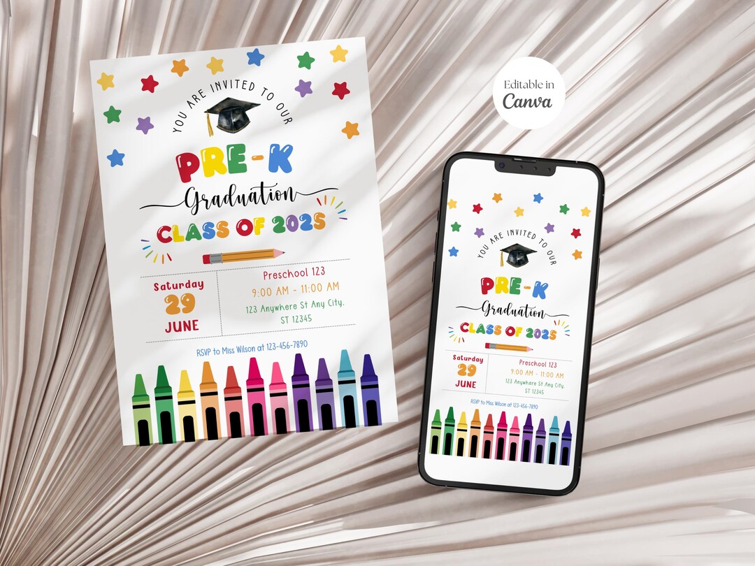 Editable Prek Graduation Invitation, Preschool Announcement Party ...