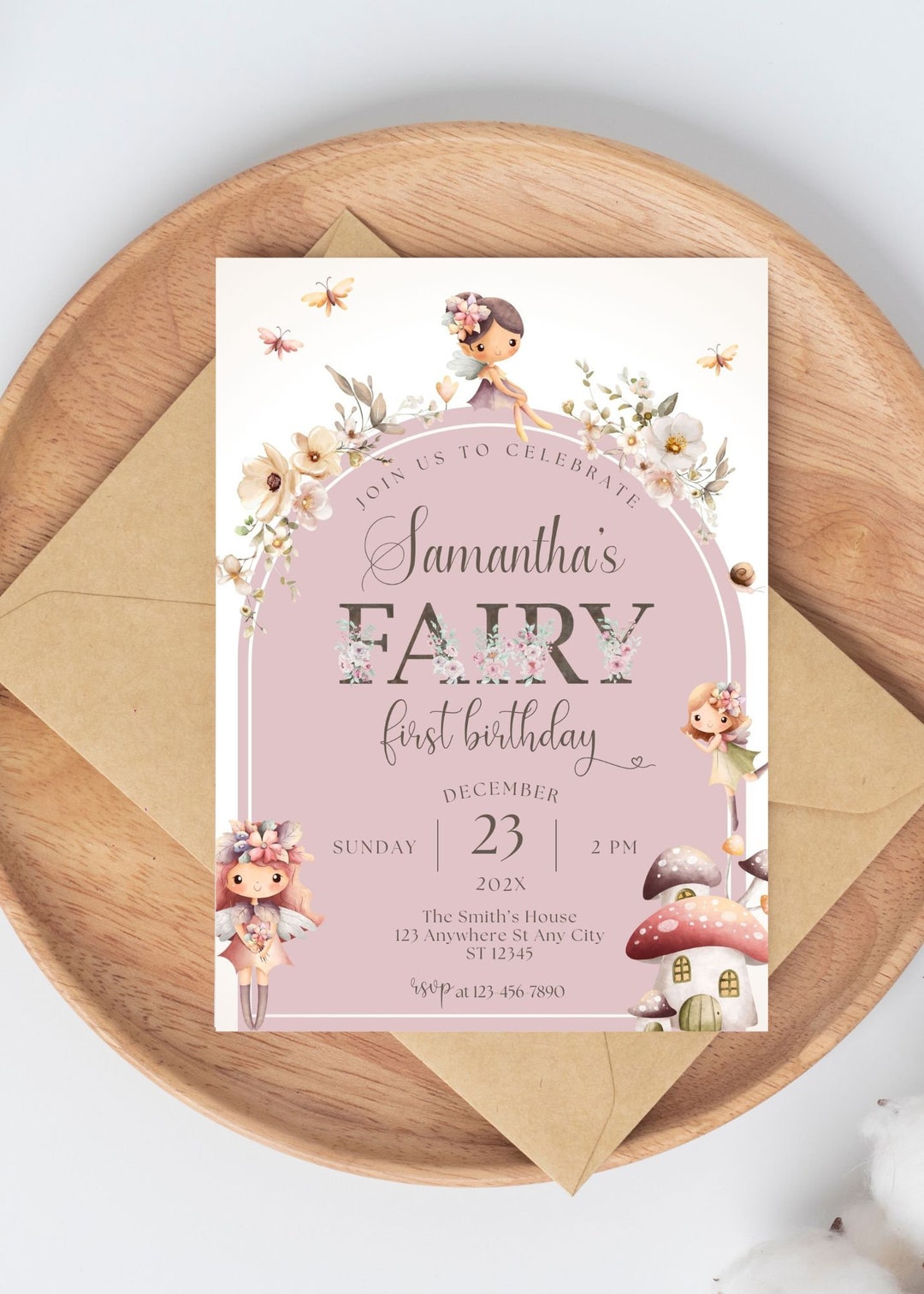 Fairy First Birthday Invitation, Enchanted Forest Fairy, Magical Secret ...