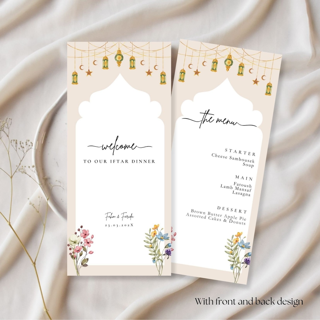 Editable Iftar Dinner Party Menu Card, Ramadan Eid Mubarak Table Decor ...